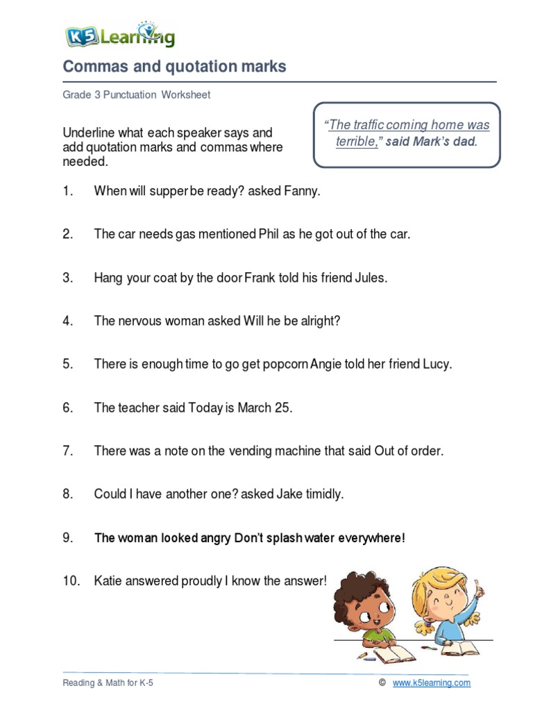 Grade 3 Commas Quotation Marks A PDF | PDF