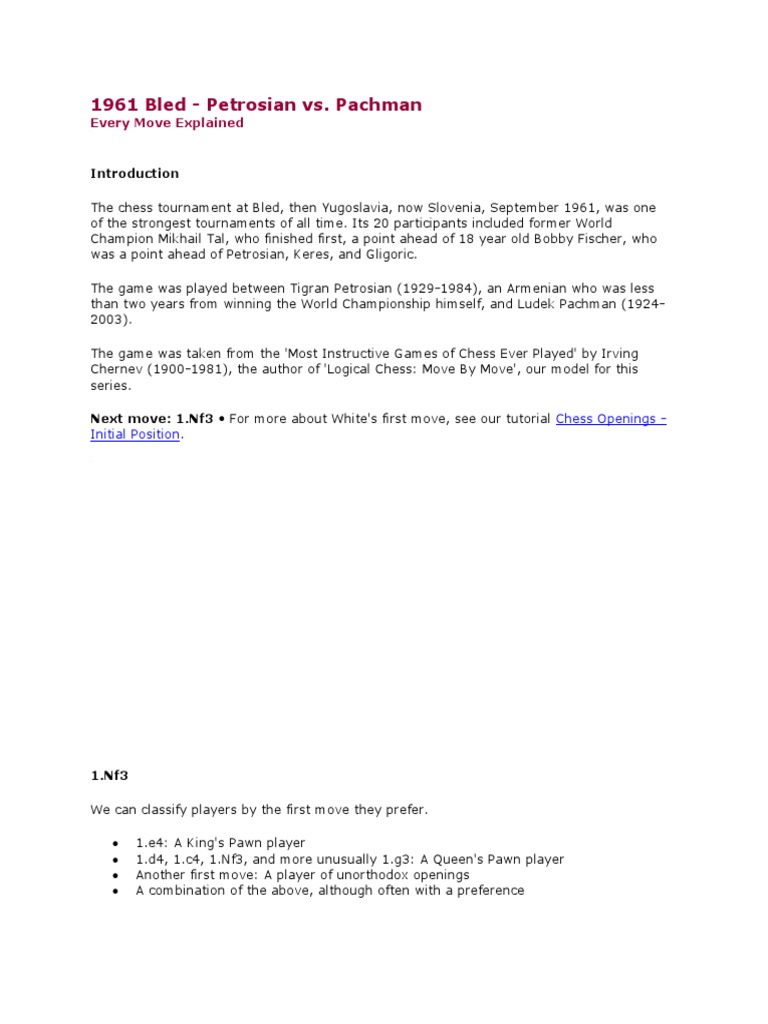 Reti Opening (Sample Game Analysis) | PDF | Chess Openings | Board Games