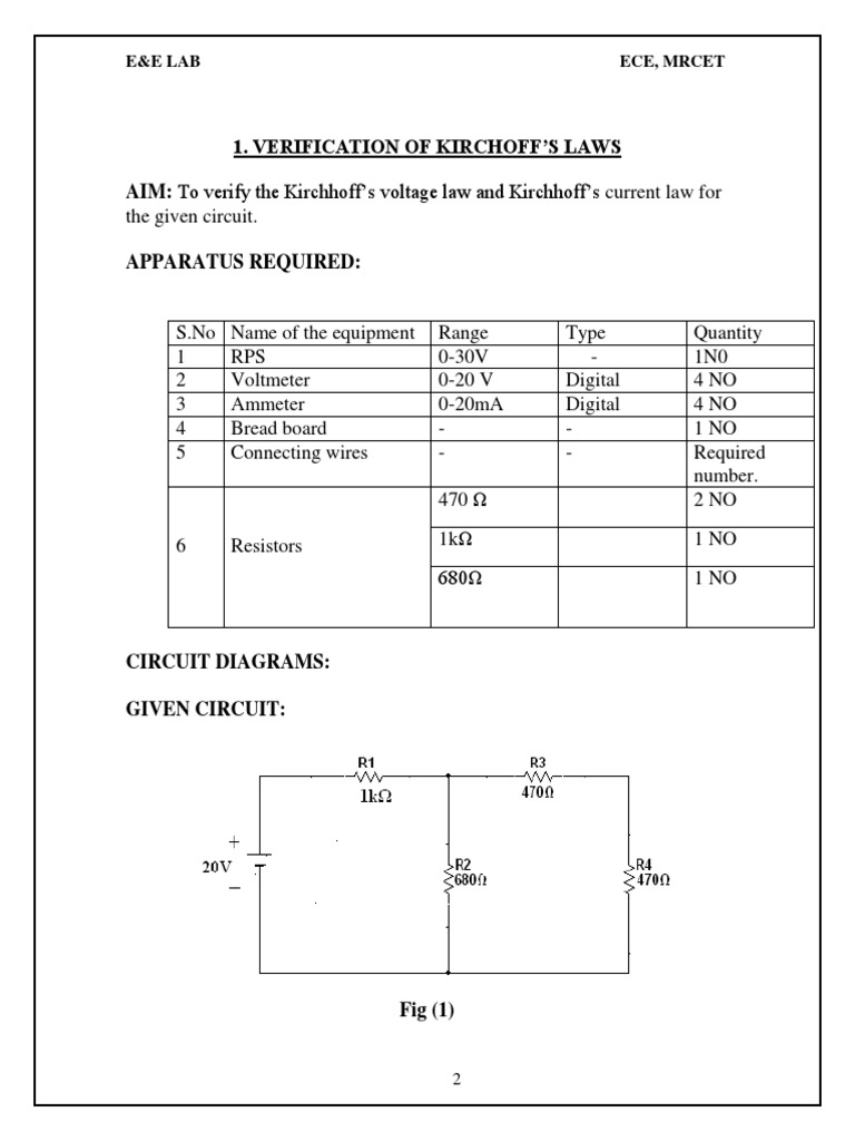 Verify Kirchhoff's Laws Using Breadboard Circuit | PDF | Voltage | Electrical Network