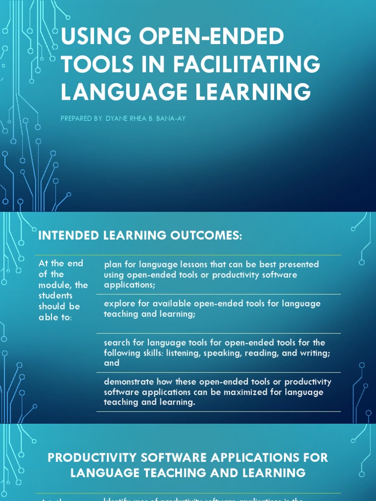 Using Open-Ended Tools in Facilitating Language Learning | PDF | Learning | Public Speaking