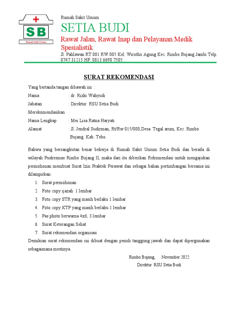 Surat Rekomendasi Meilisa | PDF