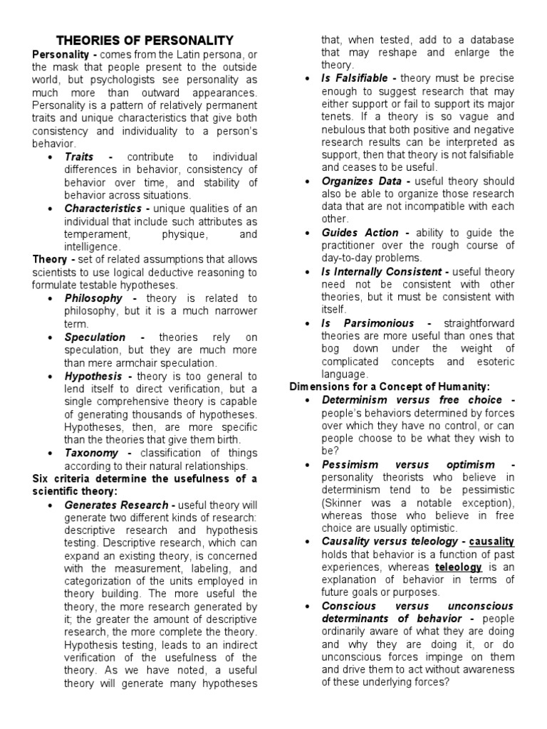 Theories of Personality | PDF | Id | Unconscious Mind