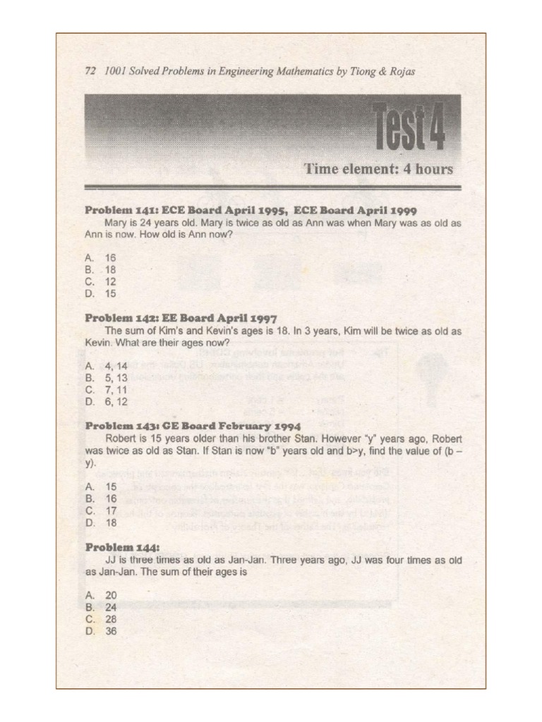 Chapter 4 Age, Work, Mixture, Digit, Motion Problems | PDF