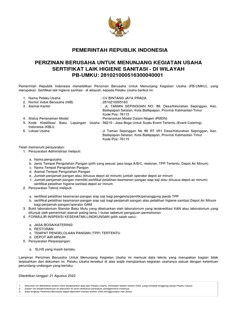 perizinan berusaha DKK | PDF