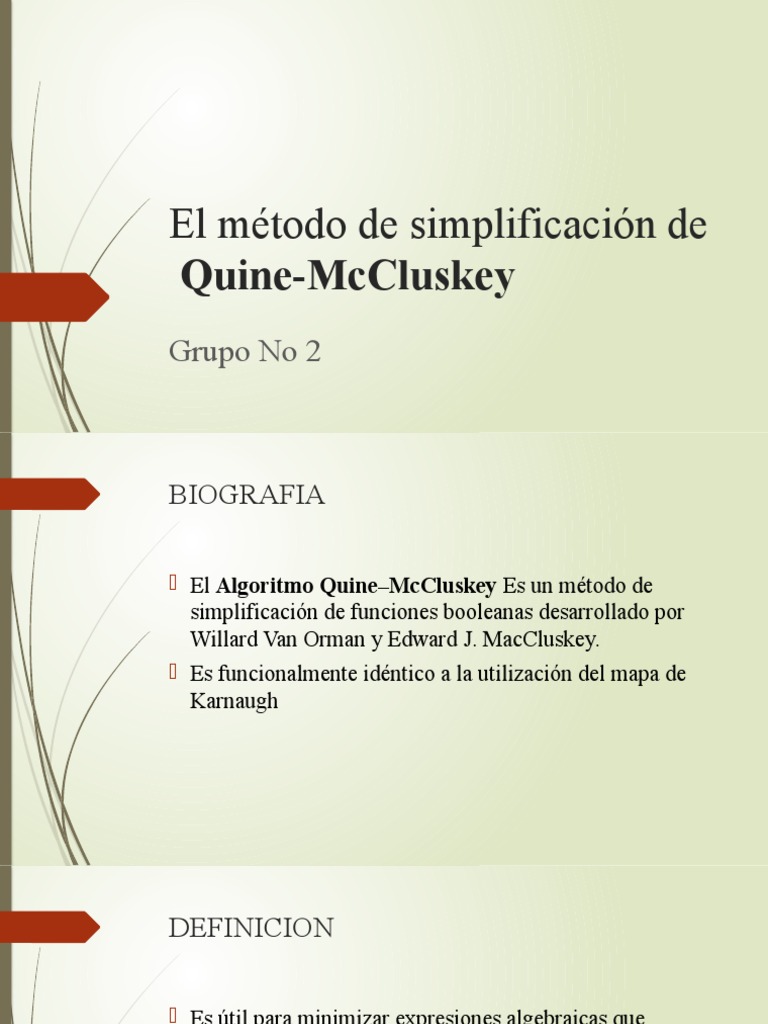 grupo 2 EXPOSICION Quine-McCluskey (1) | PDF | Lógica | Aritmética