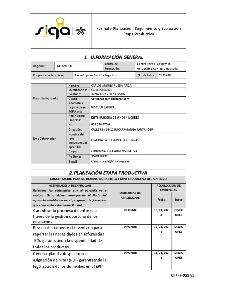 Formato Evaluacion Sena | PDF | Planificación