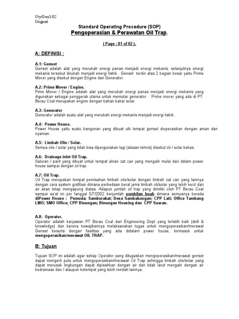 SOP Oil Trap | PDF