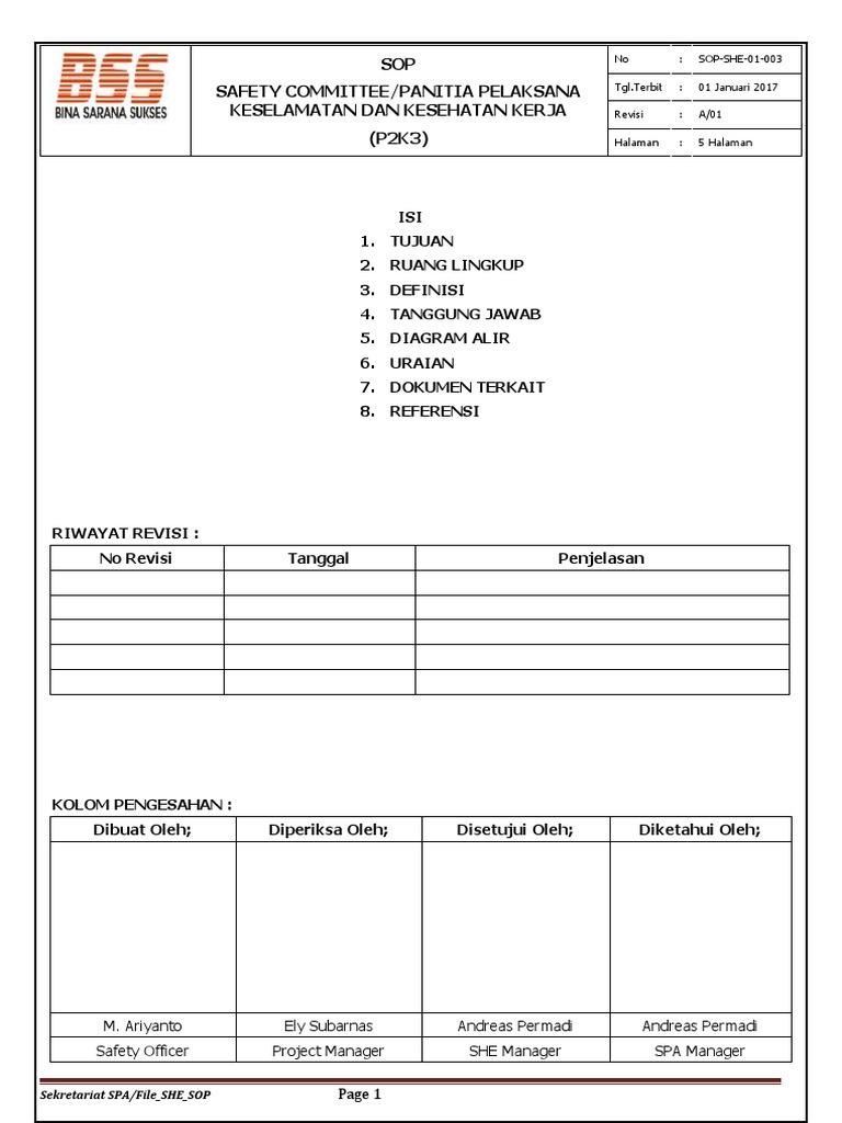 SOP-SHE-01-003 Prosedur Safety Commite | PDF