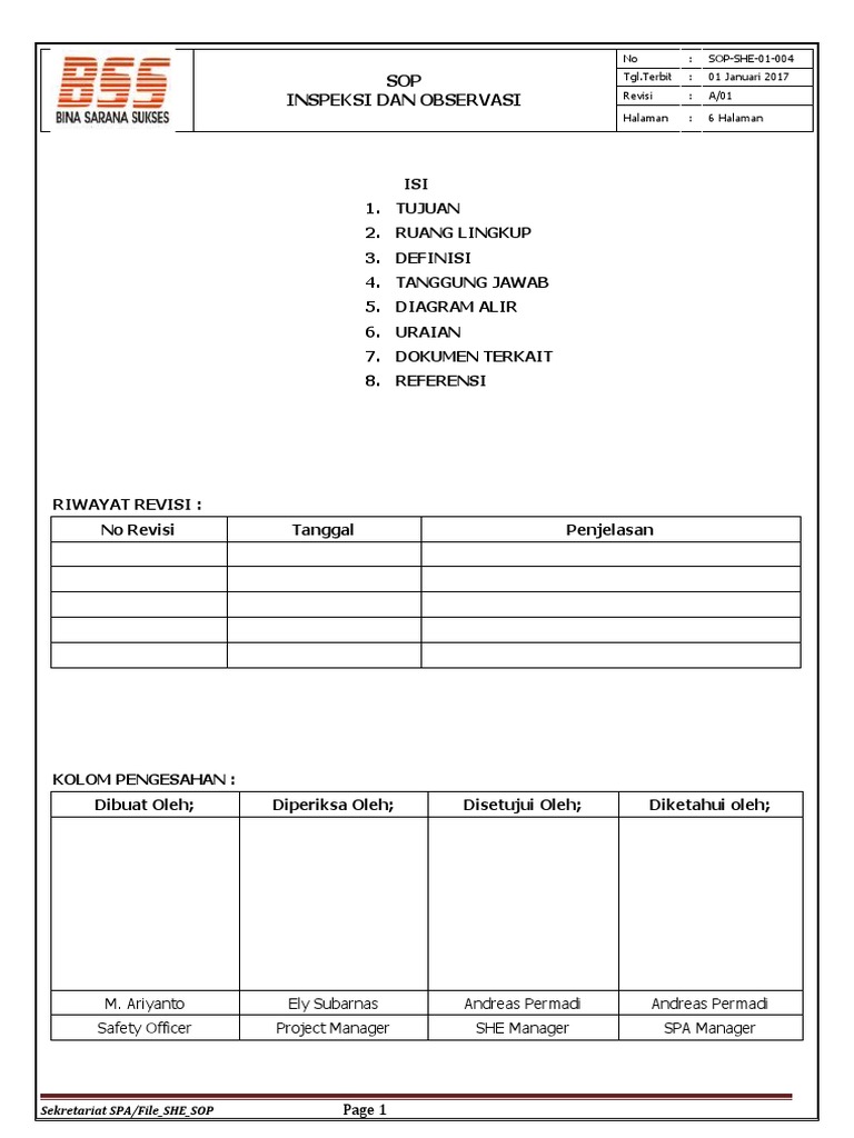 SOP-SHE-01-004 Inspeksi Dan Observasi | PDF