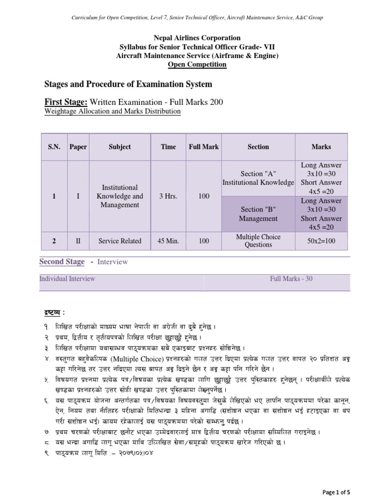 Nepal Airlines Senior Technical Officer Syllabus | PDF | Stress ...
