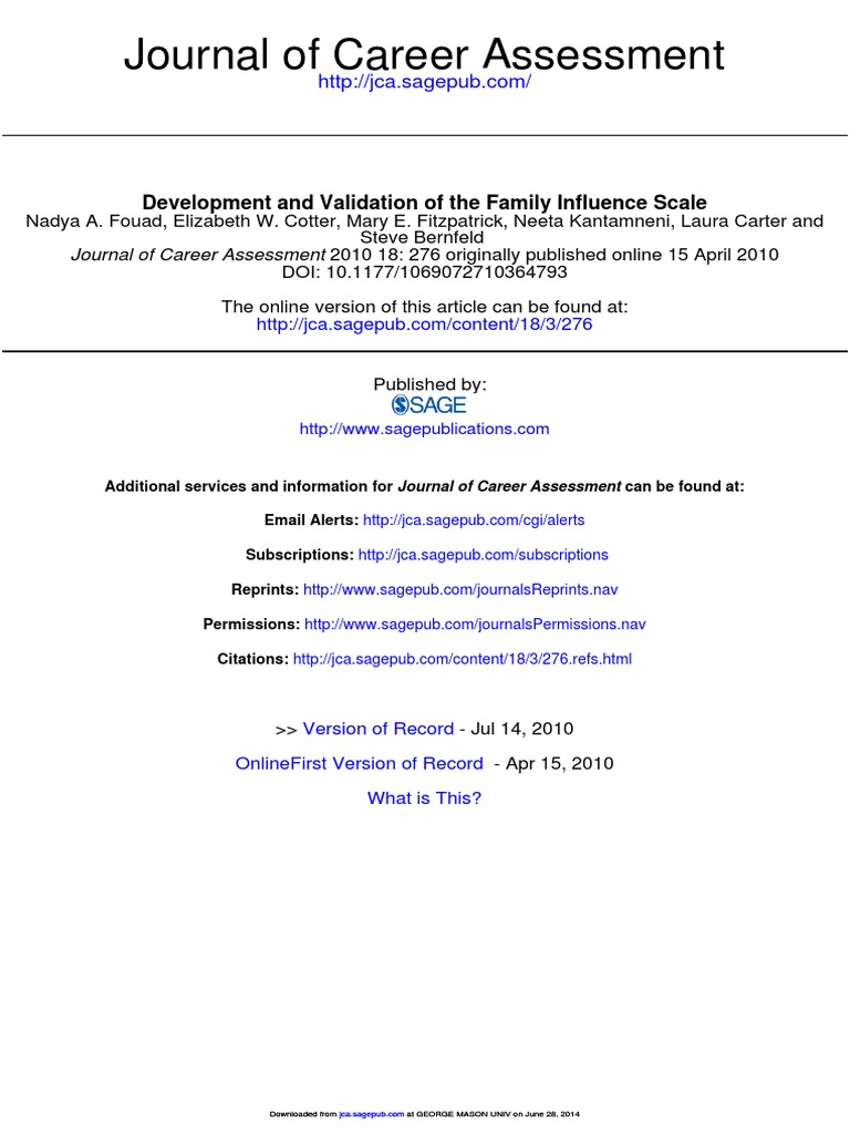 Fouad Et Al - 2010 - JCA PDF | PDF | Factor Analysis | Attachment Theory