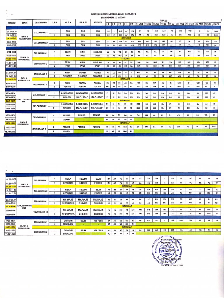 Roster Ujian Semester Ganjil 2022-2023 | PDF