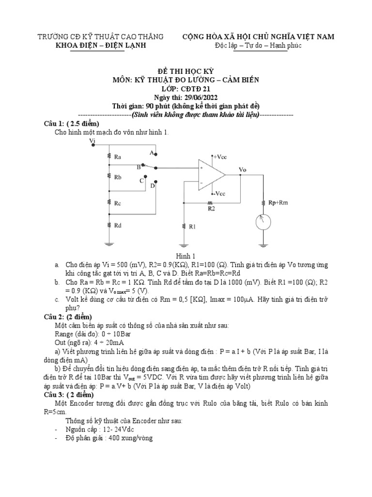 De Thi Do Luong Cam Bien-Td21 PDF | PDF
