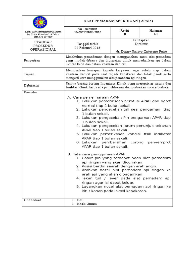 Cara Penggunaan APAR di Klinik PKU | PDF