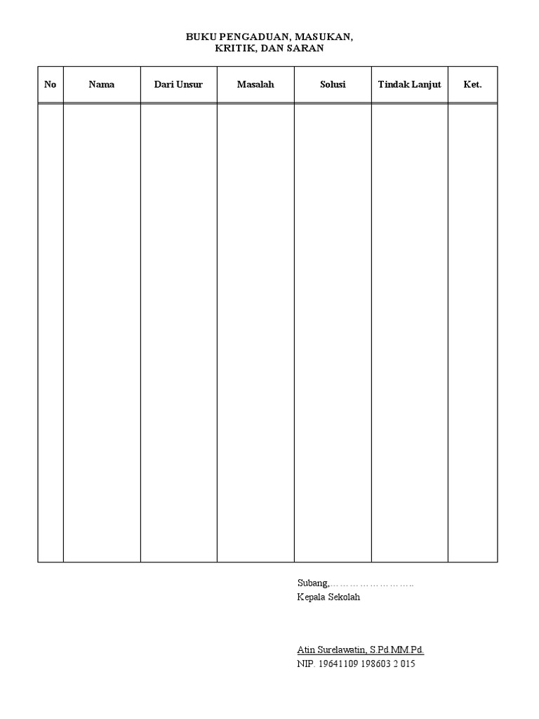 Buku Pengaduan Masukan Kritik Dan Saran | PDF