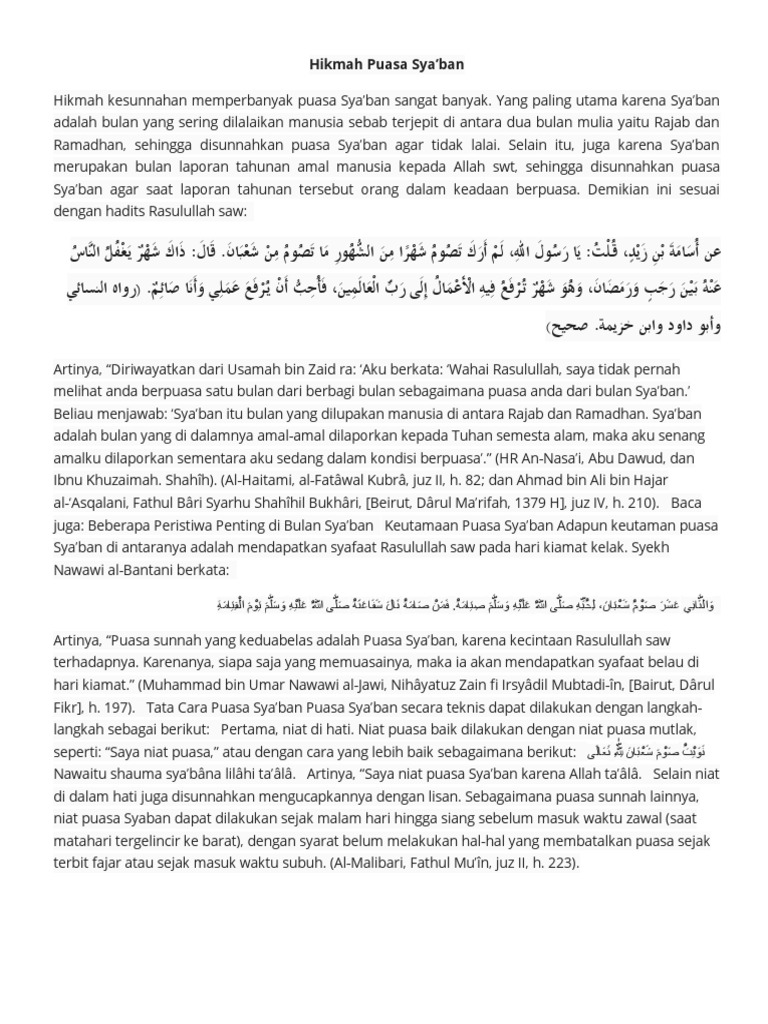 Hikmah Puasa Sya'ban | PDF