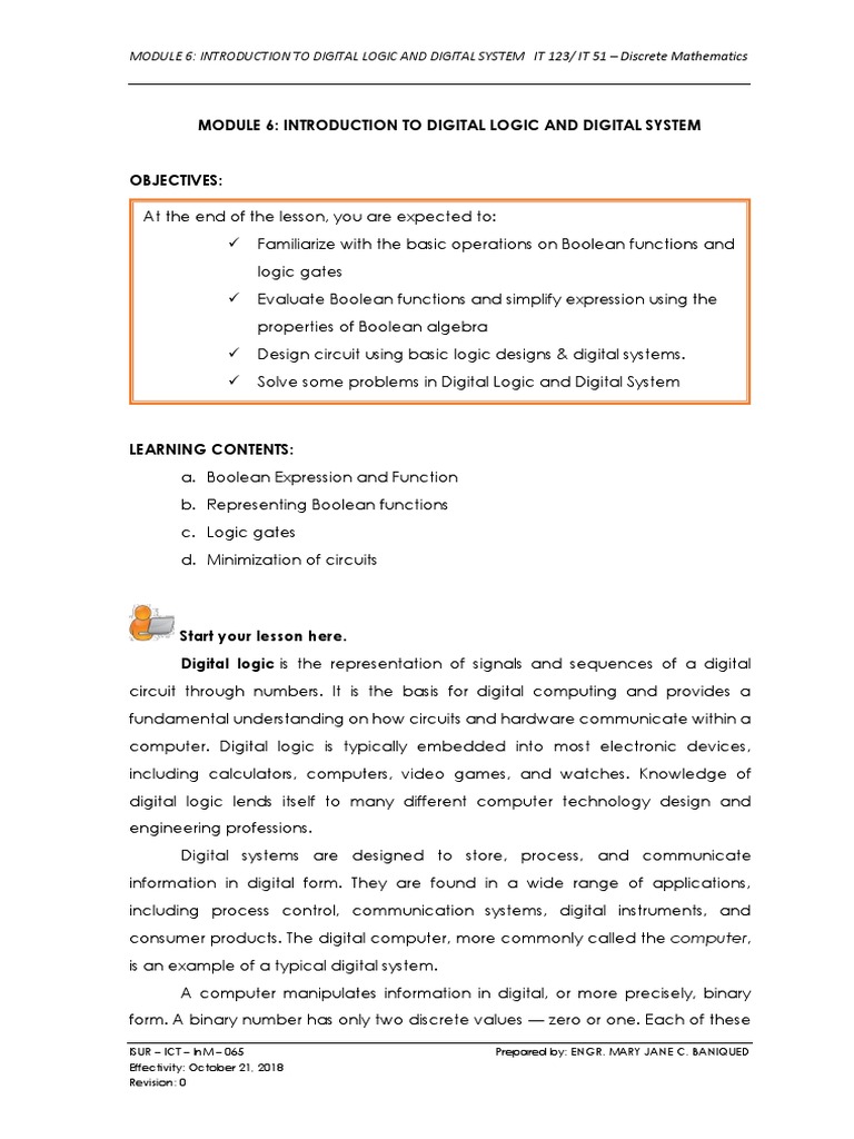 Module 6 - Intro To Digital Logic and Digital System | PDF | Boolean ...