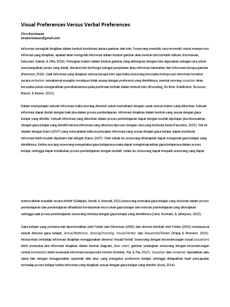 Visual Preferences Versus Verbal Preferences PDF | PDF