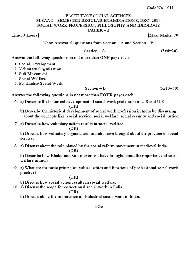 MSW - Dec2014 - I SEM - I Paper PDF | PDF