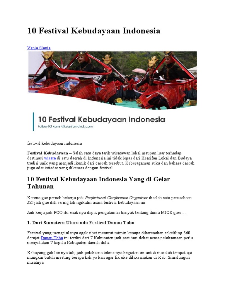 10 Festival Kebudayaan Indonesia | PDF