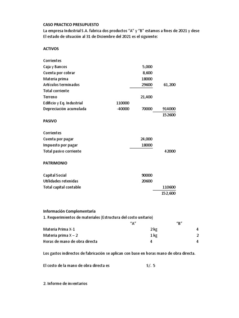 Caso Practico | PDF | Presupuesto | Economias