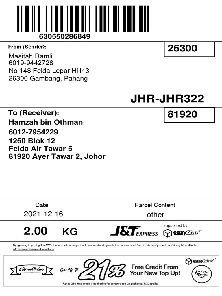 Brief correspondence containing sender and recipient details, parcel ...