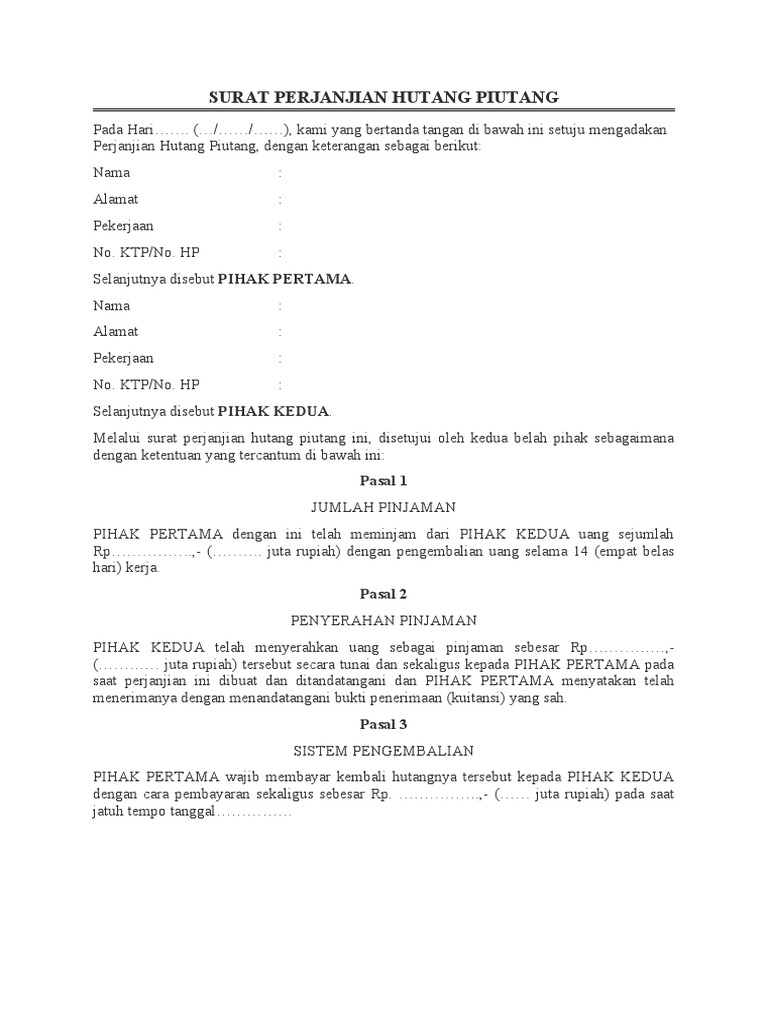 Surat Perjanjian Hutang Piutang | PDF