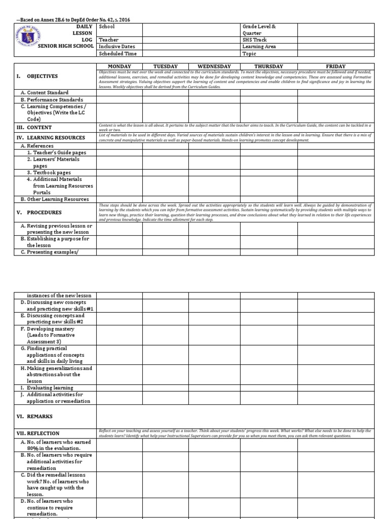 SHS Daily Lesson Log Template | PDF | Learning | Teaching