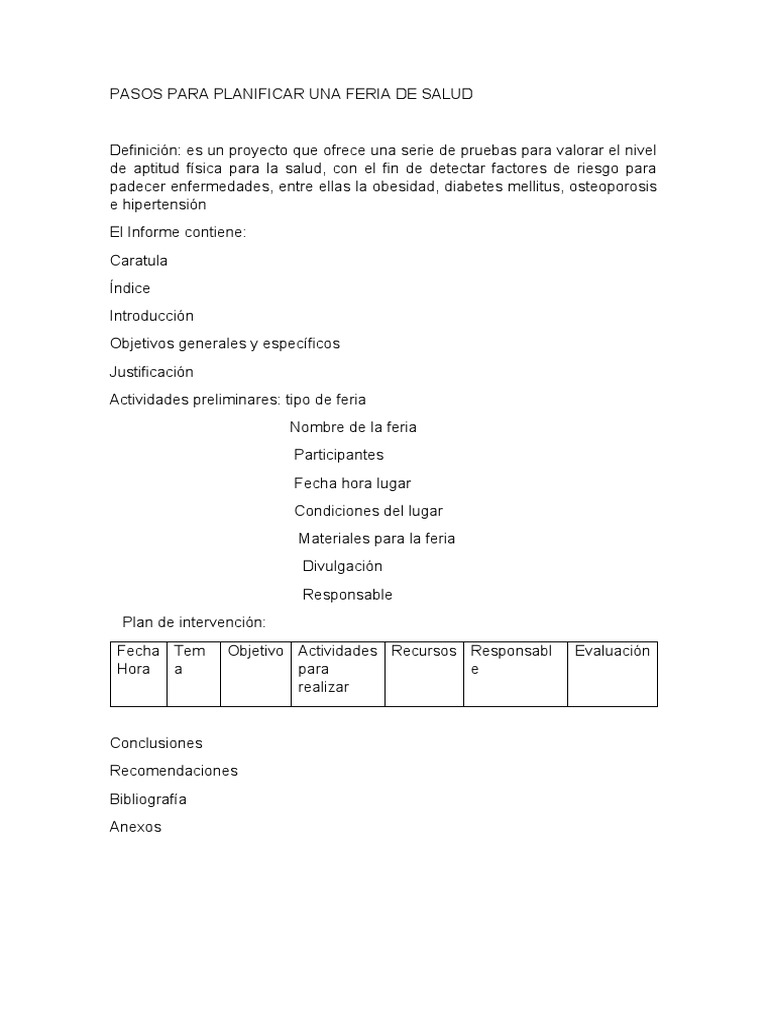 Pasos para Planificar Una Feria de Salud | PDF Pasos para Planificar Una Feria de Salud | PDF