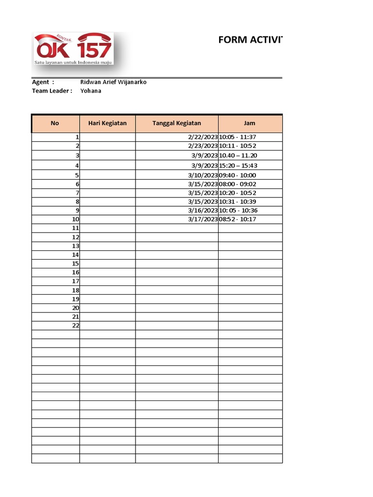 Form Activity Ridwan Arief Mar 2023 | PDF