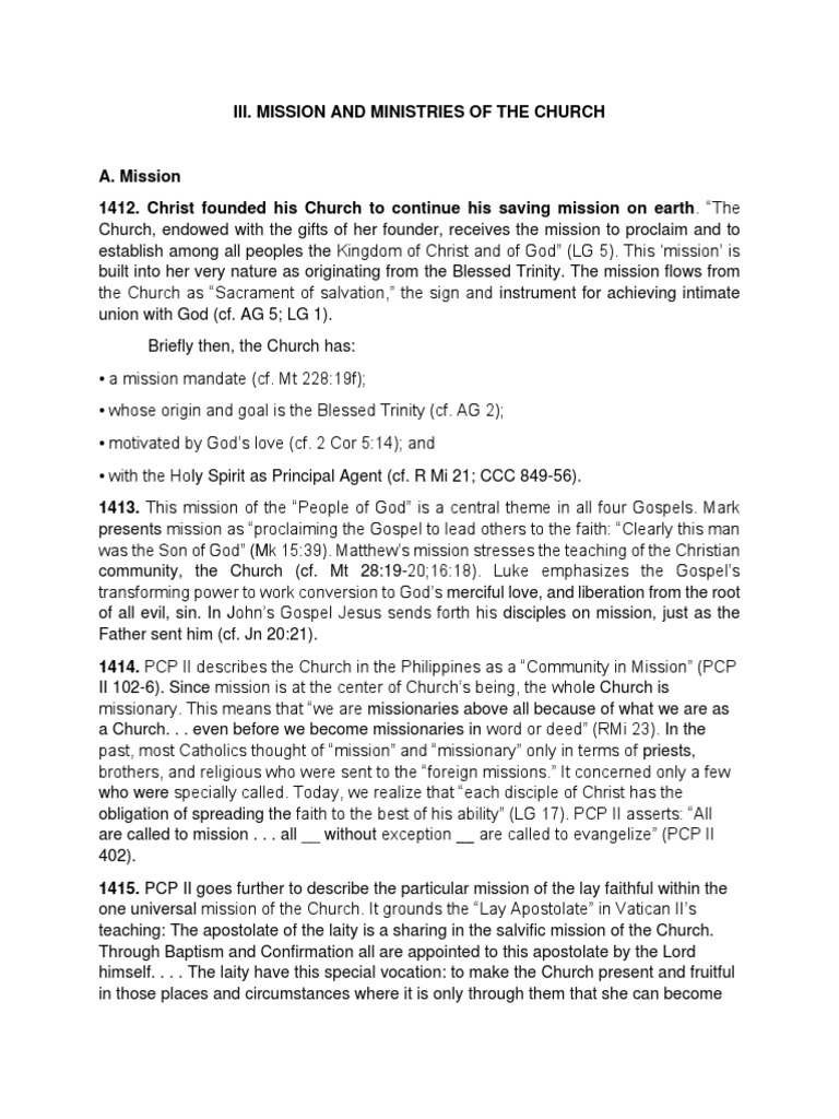 MIssion and Ministries of The Church | PDF | Catholic Church | Christian Mission