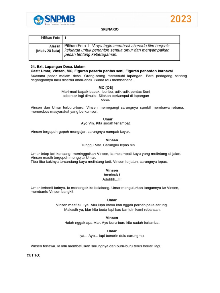 05 Contoh Penulisan Skenario (Porto FTV 2023) | PDF