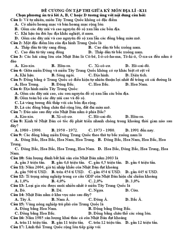ĐỀ CƯƠNG ĐỊA 11 HK2 | PDF