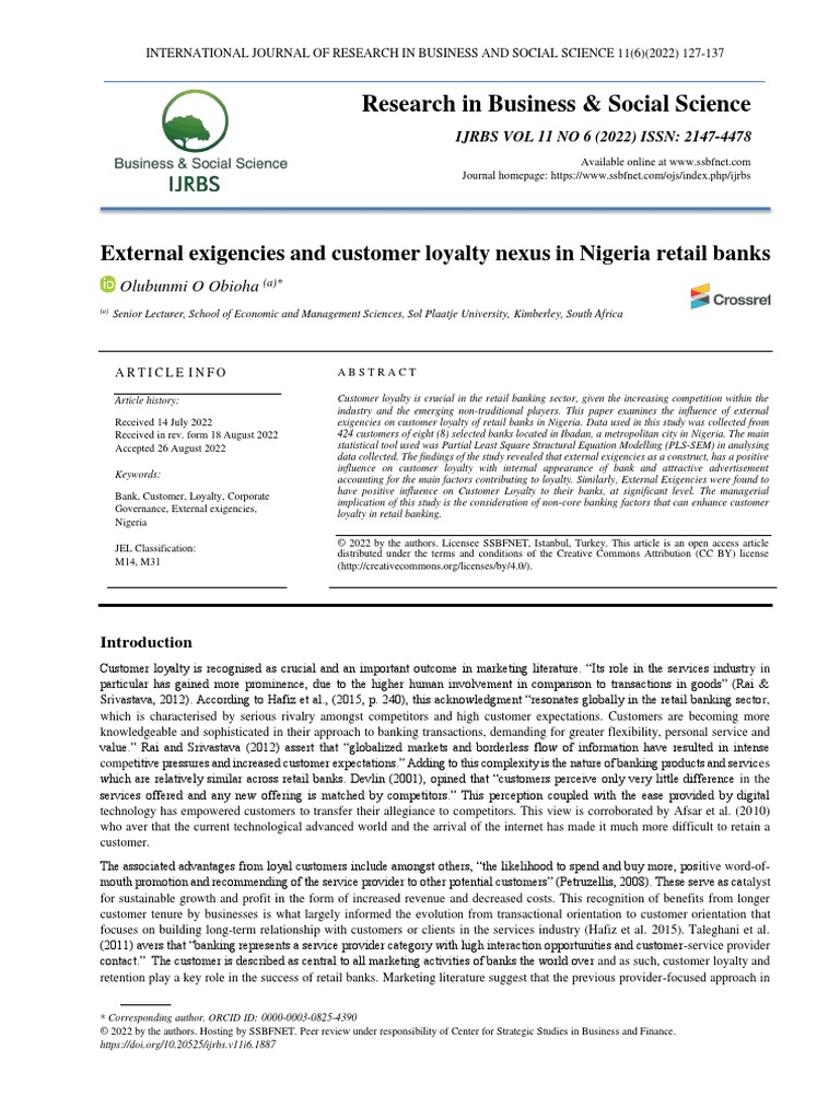 External Exigencies and Customer Loyalty Nexus in Nigeria Retail Banks ...