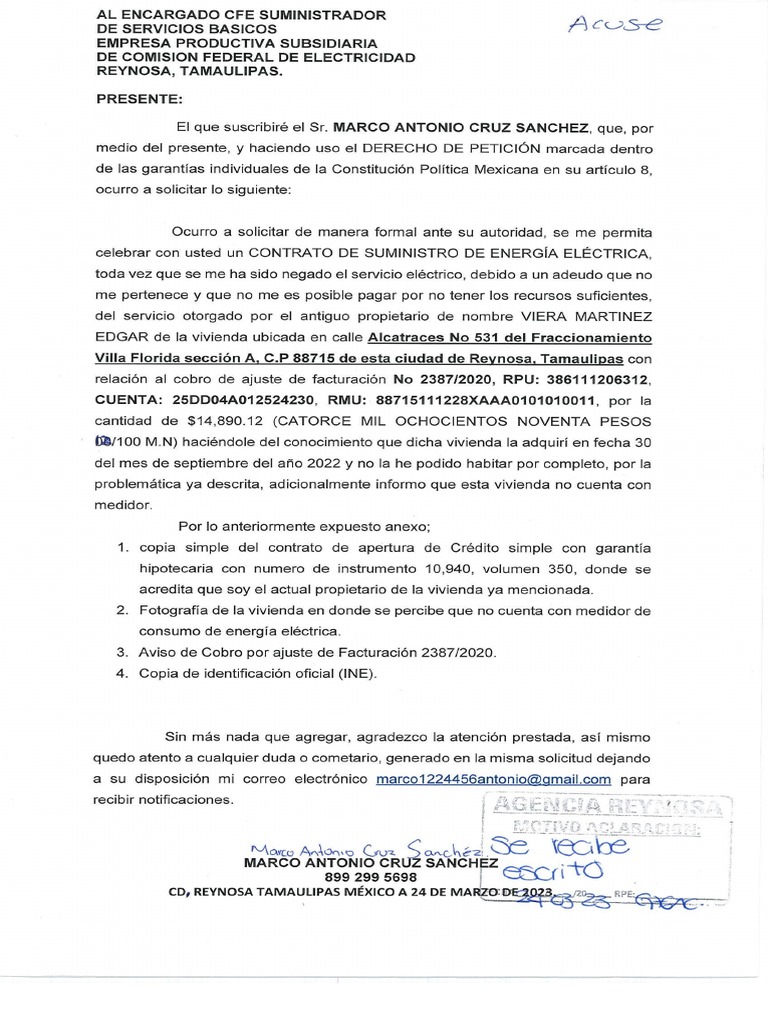 ACUSE DE ESCRITO CFE.docx | PDF