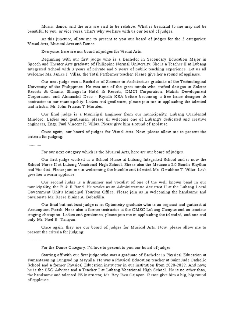 Introduction of Judges | PDF | Cognition | The Arts