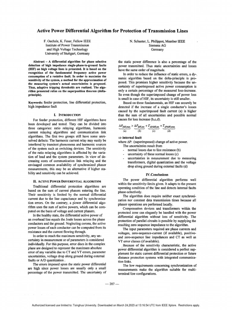 Active Power Differential Algorithm For Protection of Transmission Lines | PDF | Electrical ...