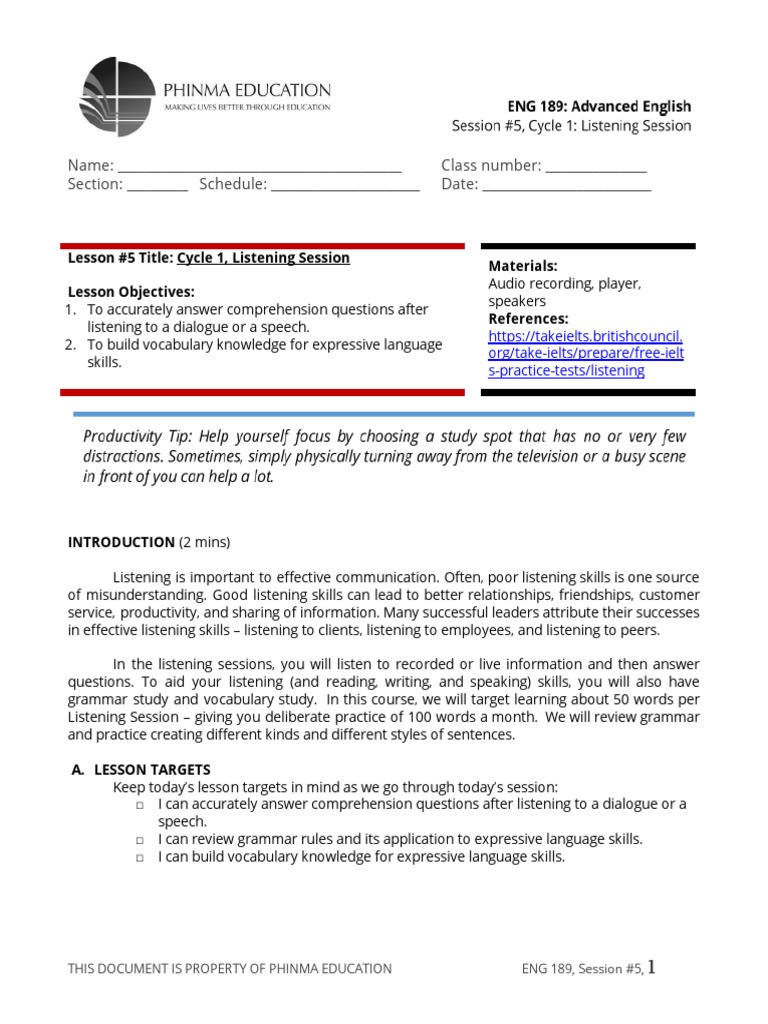 SAS-5 Listening ENG189 FR PDF | PDF | Narration | Vocabulary