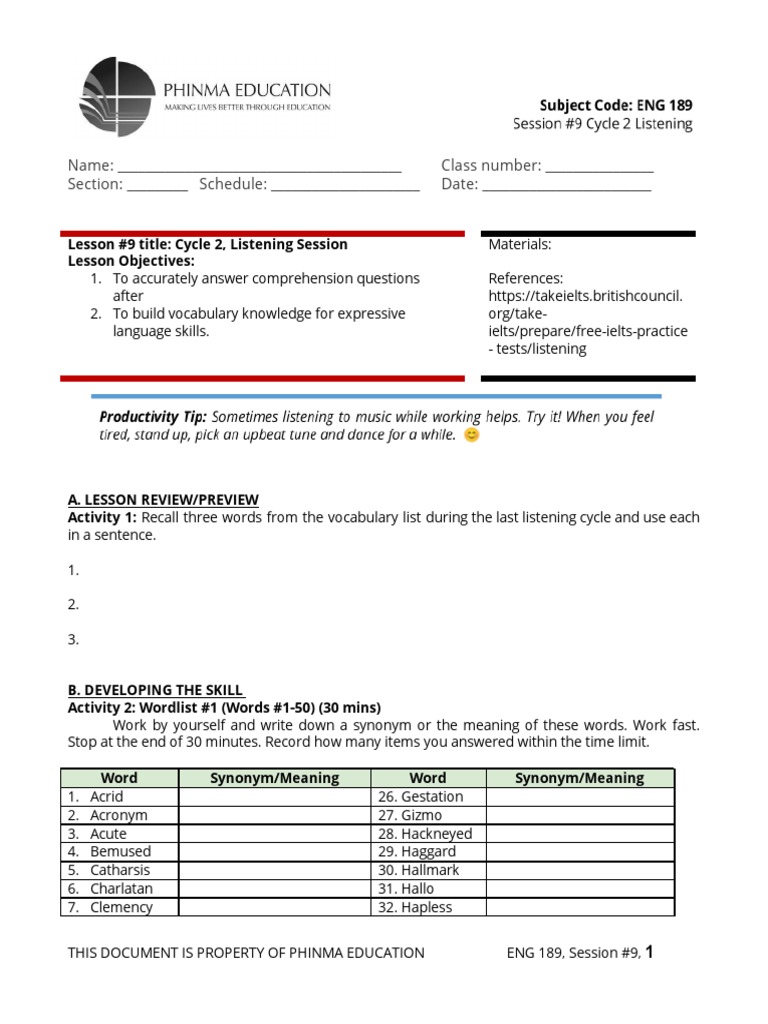Listening Session Lesson Plan | PDF | Banana