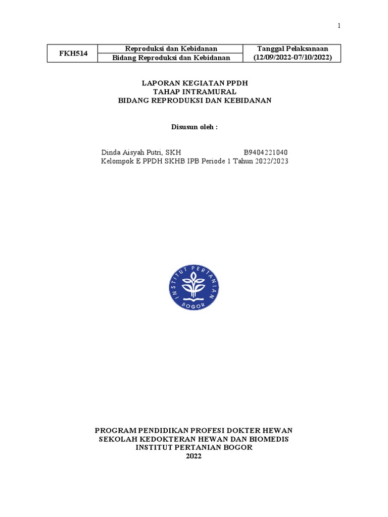 Laporan Akhir Kegiatan PPDH Repro | PDF | Kesehatan Holistik | Sains & Matematika