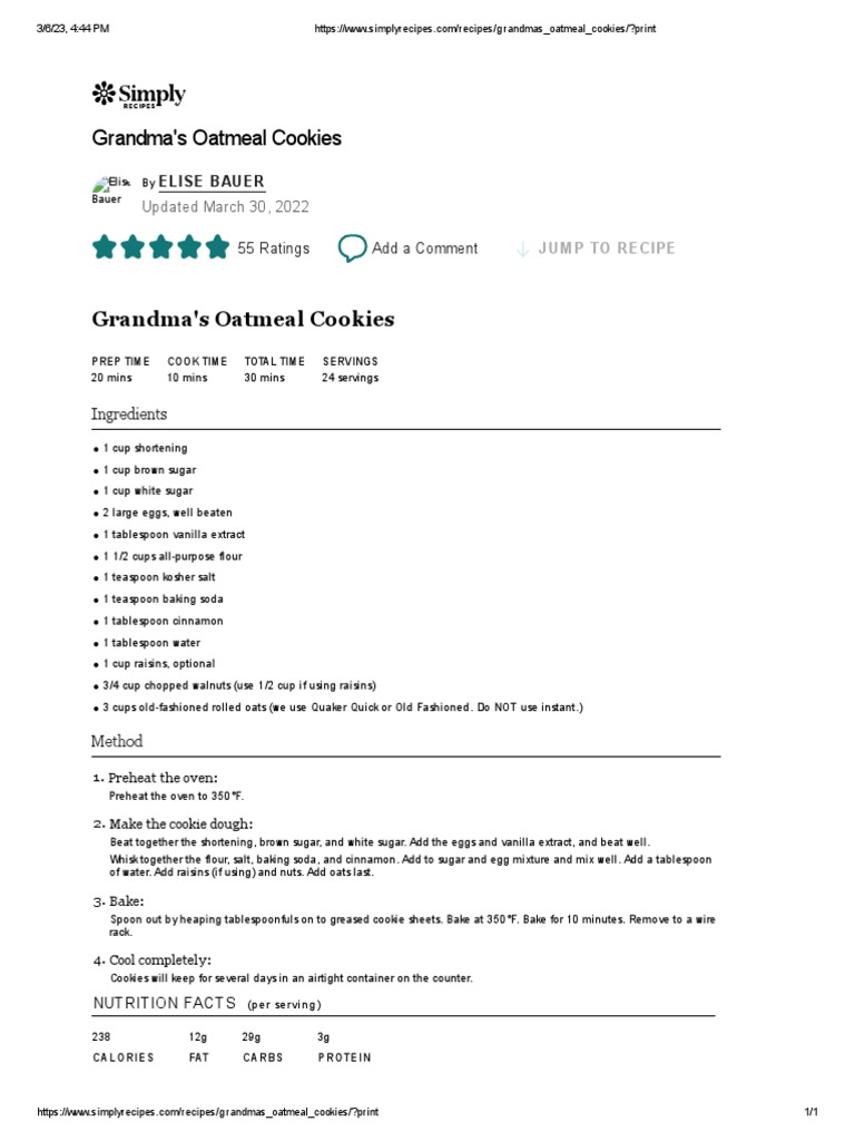 Oatmeal Cookies PDF | PDF