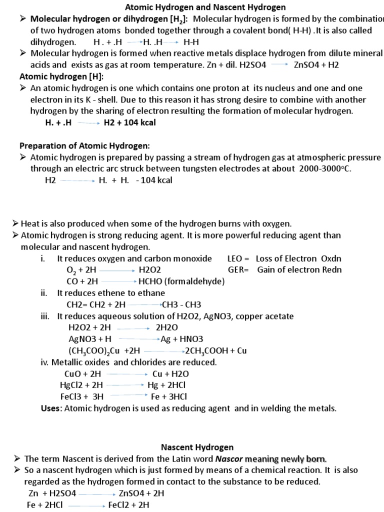 Atomic and Nascent Hydrogen | PDF | Isotope | Deuterium