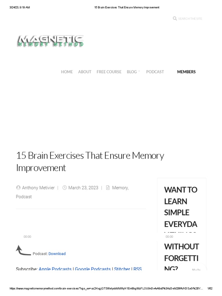 15 Brain Exercises That Ensure Memory Improvement | PDF | Memory | Mind