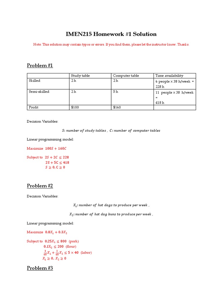 Homework 1 - Solution | PDF | Linear Programming | Mathematical Analysis