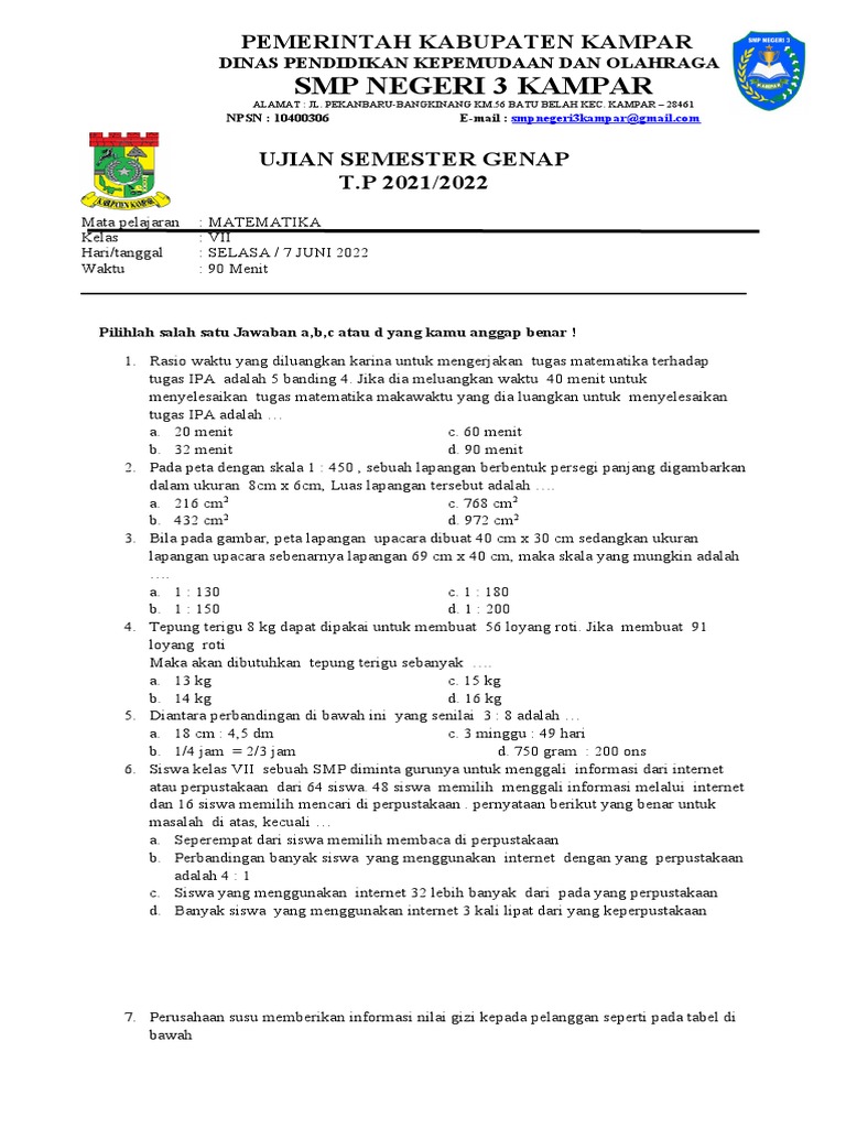 Soal MTK KLS Vii 2022 Genap | PDF