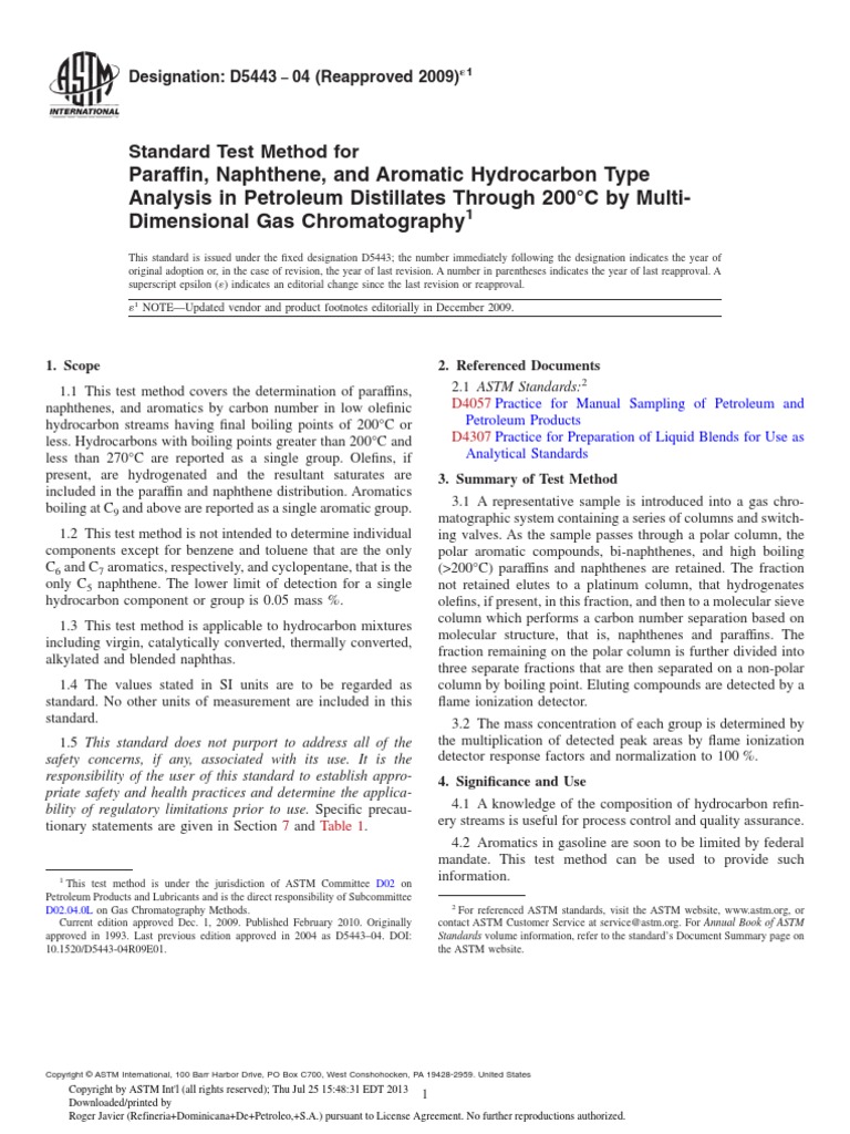 Astm D5443-04 Pna | PDF | Gas Chromatography | Applied And Interdisciplinary Physics