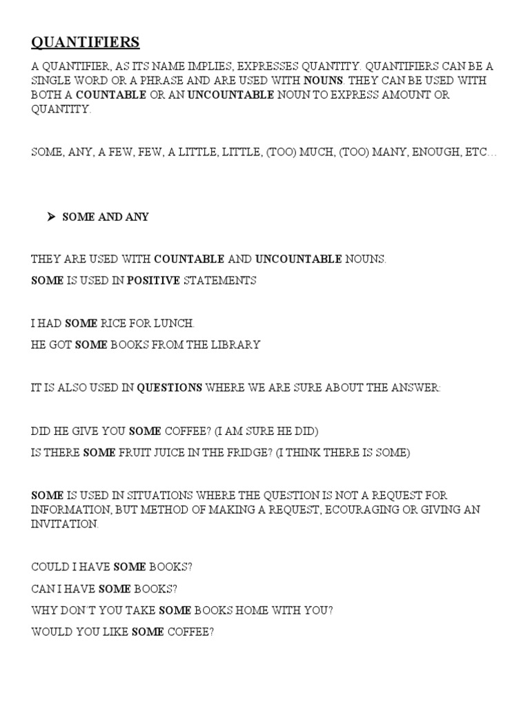 An In-Depth Guide to Quantifiers: Expressing Quantity with Nouns | PDF ...