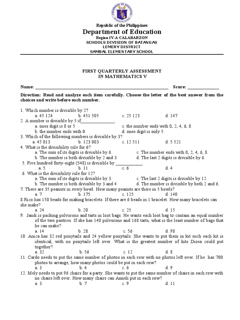 Sample Test Blueprint | Download Free PDF | Multiplication | Elementary ...
