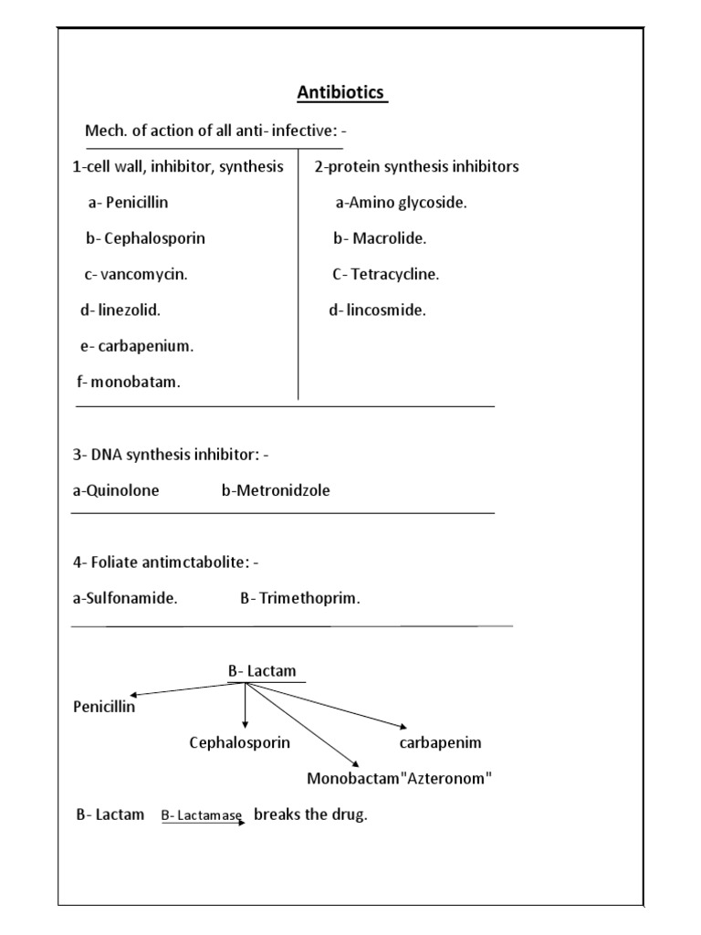 23 Antibiotics Handout | PDF | Beta Lactamase | Penicillin