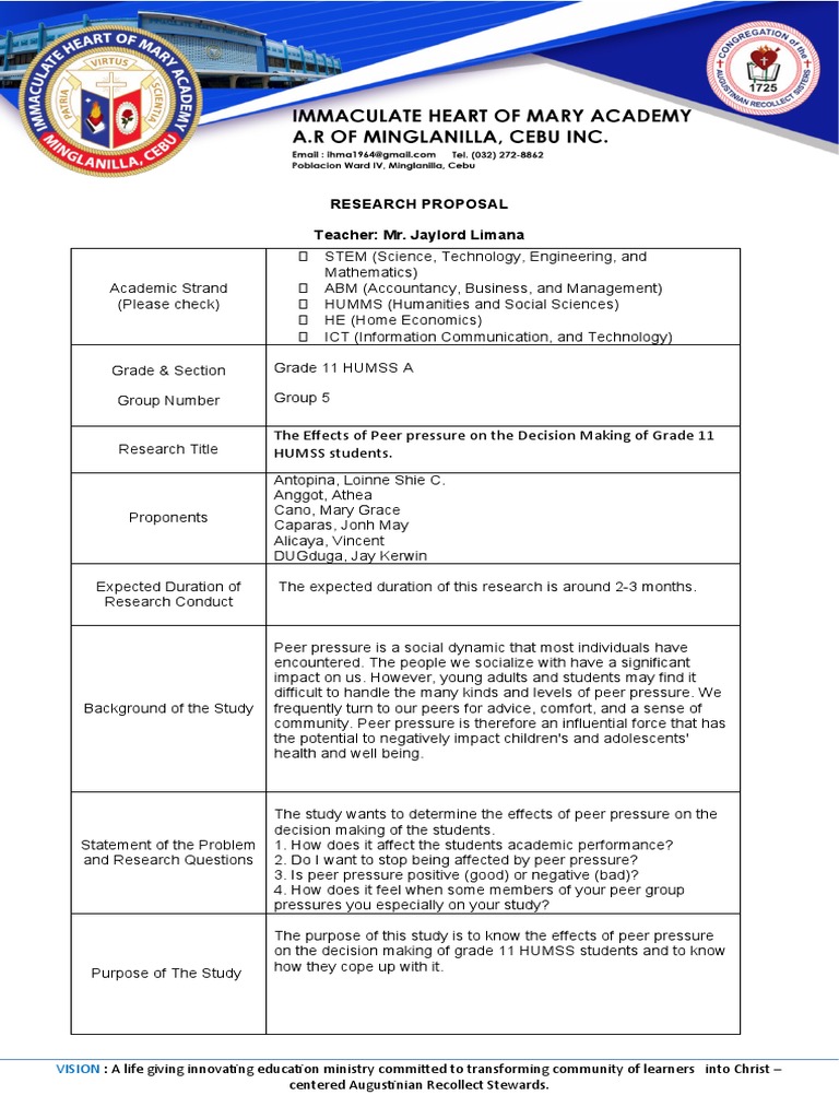 The Effects of Peer Pressure On The Decision Making of Grade 11 HUMSS ...